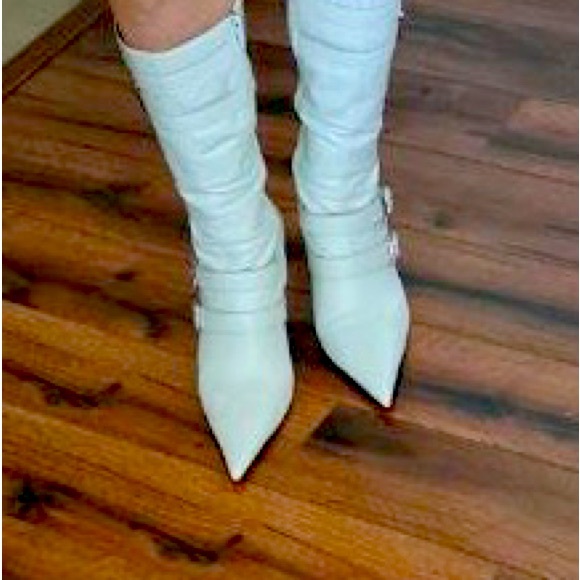 Michelle K | Shoes | Michelle K White Boots With Silver Hardware Bucles ...